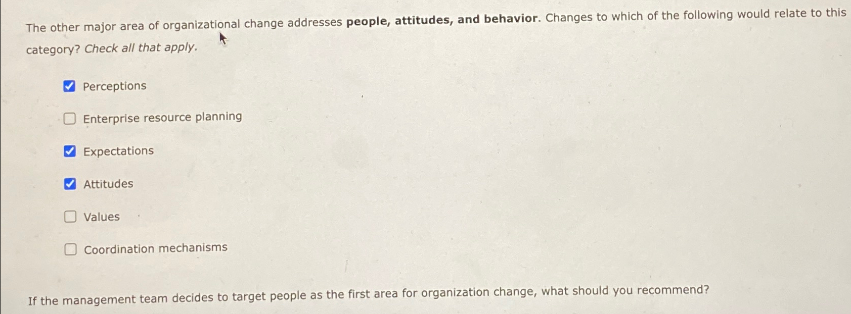 Solved The other major area of organizational change | Chegg.com