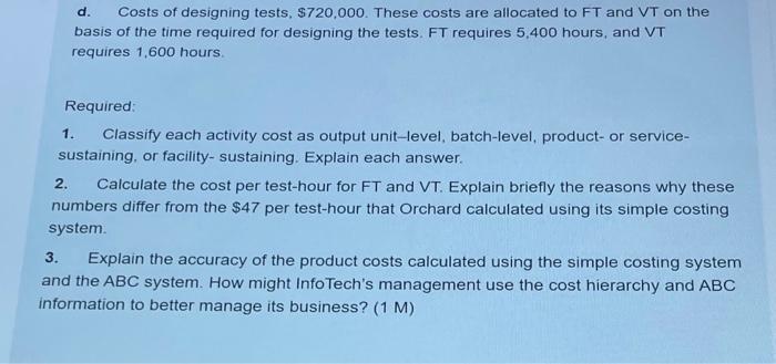 Solved Orchard Test Laboratories does Flu testing (FT) and | Chegg.com