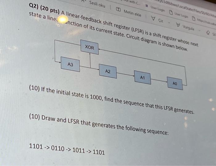 Solved Sesli oku Metin ekle with Q2) (20 pts) A | Chegg.com