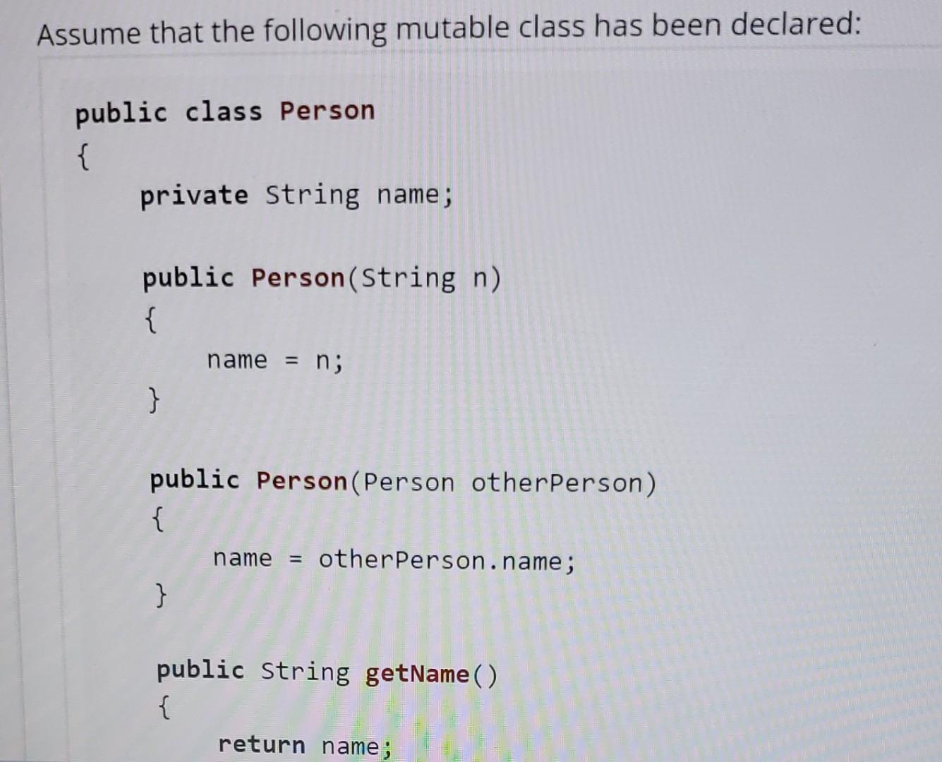 Solved Sume That The Following Mutable Class Has Been
