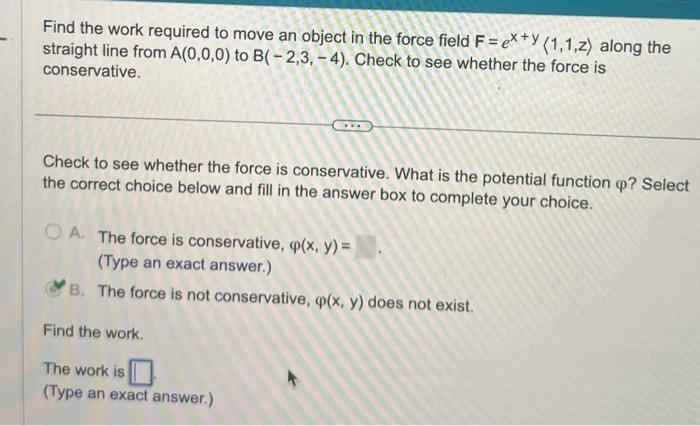 Solved Find the work required to move an object in the force | Chegg.com