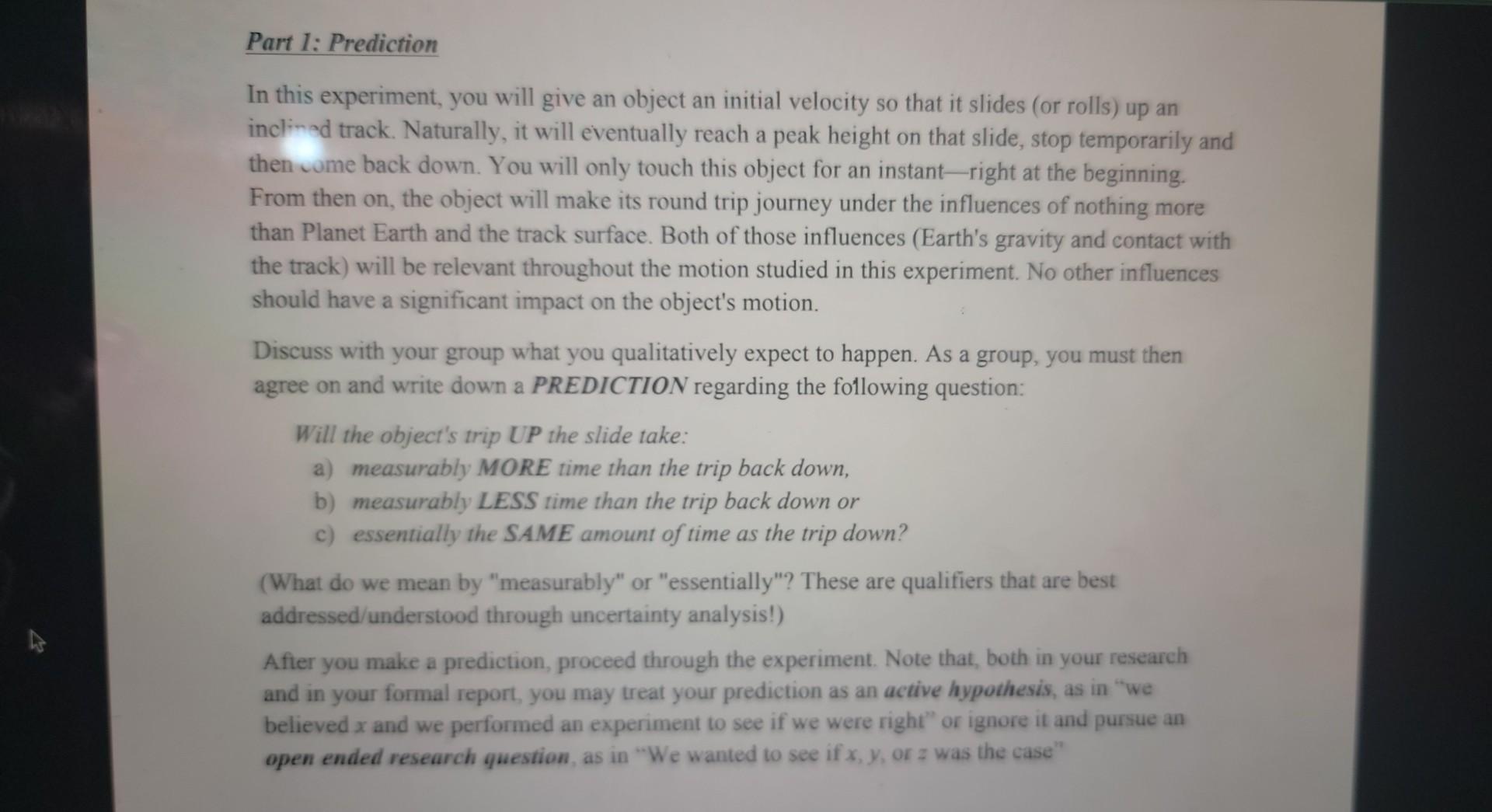 Solved Part 1: Prediction In this experiment, you will give | Chegg.com