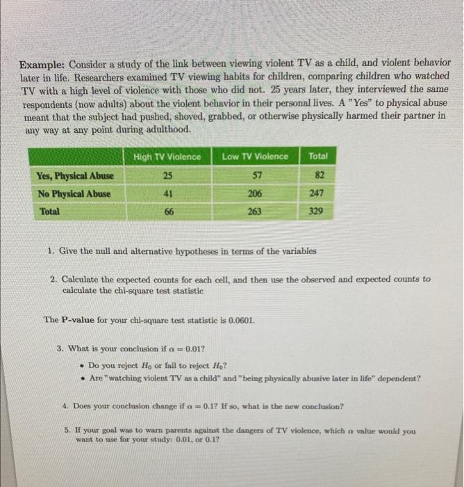 Solved Example: Consider a study of the link between viewing | Chegg.com