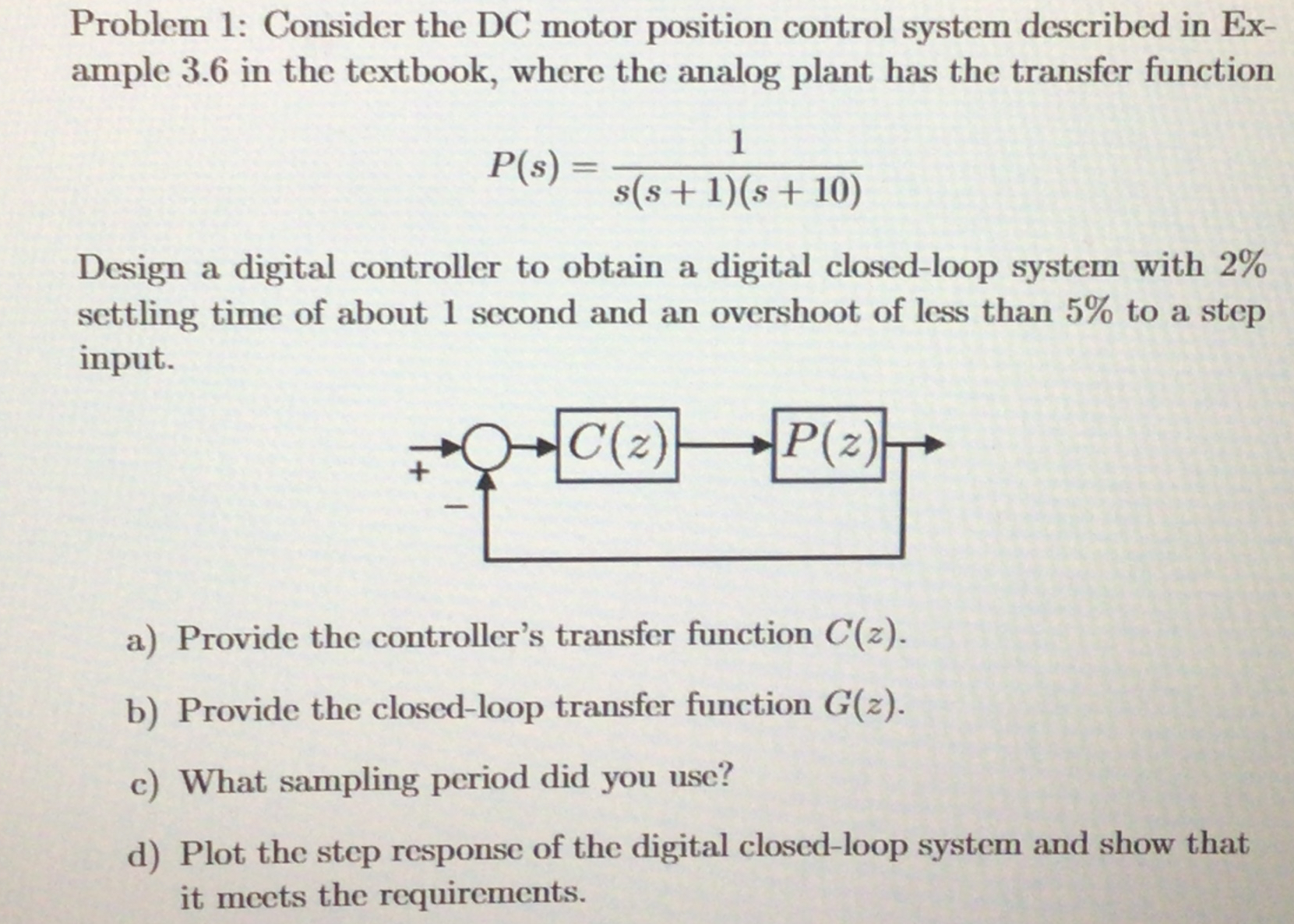 Solved Problem 1: Consider the DC motor position control | Chegg.com