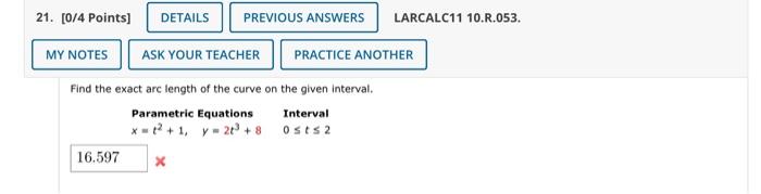 Solved Find the exact arc length of the curve on the given | Chegg.com
