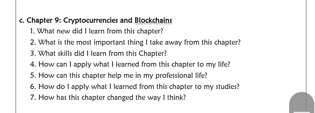 Solved c. Chapter 9: Cryptocurrencies and Blockchains 1. | Chegg.com