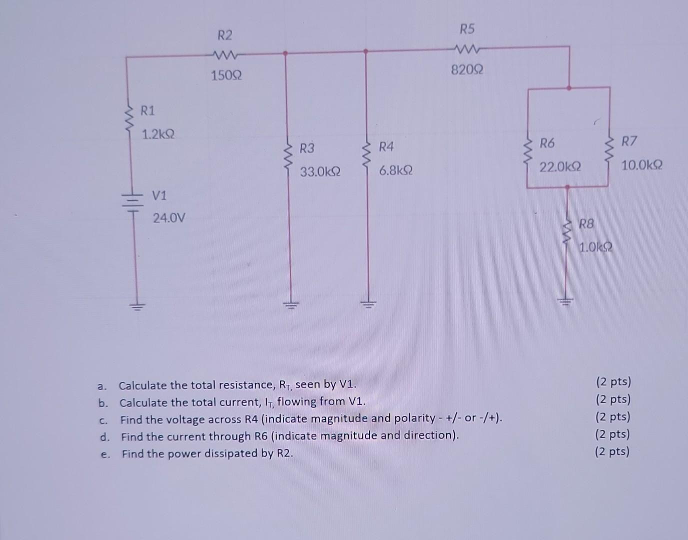 Solved a. Calculate the total resistance, RT, seen by V1. b. | Chegg.com