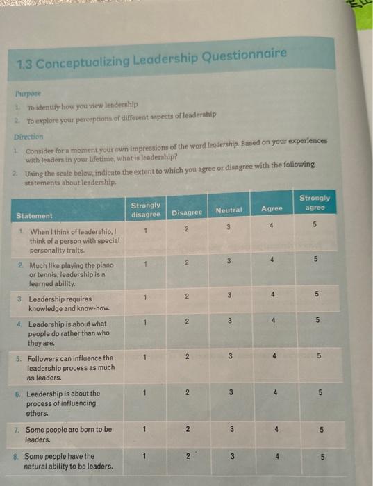 Conceptual Leadership Questionnaire Pg. 20-22. Take | Chegg.com