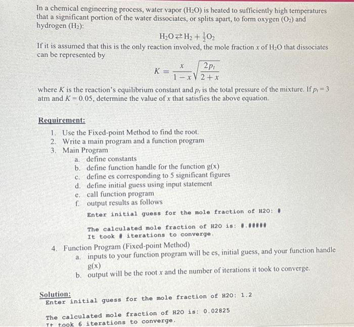Solved In a chemical engineering process, water vapor (H2O) | Chegg.com