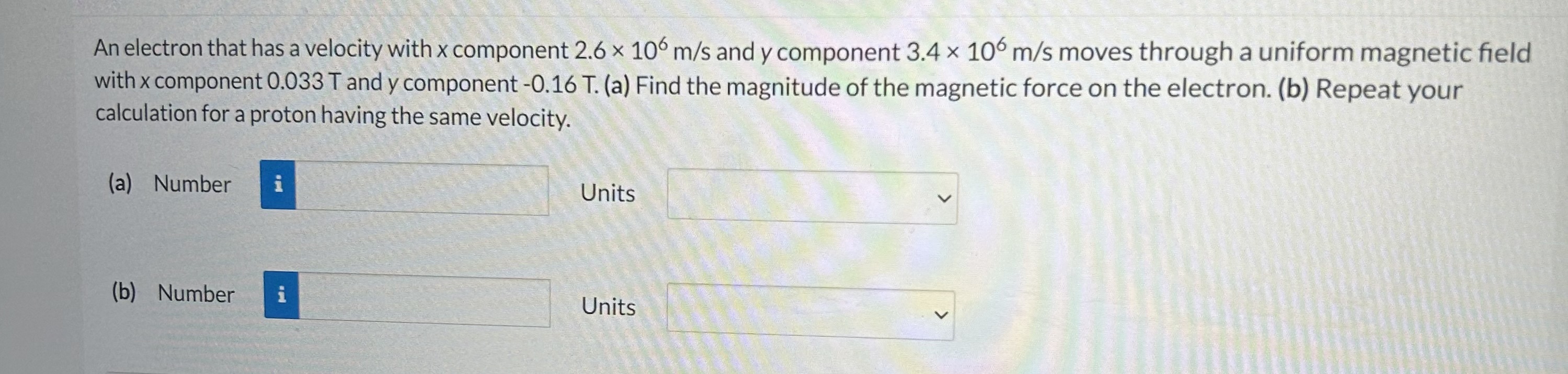 Solved An electron that has a velocity with x ﻿component | Chegg.com