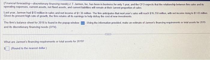 Solved (Financial forecasting-discretionary financing needs) | Chegg.com