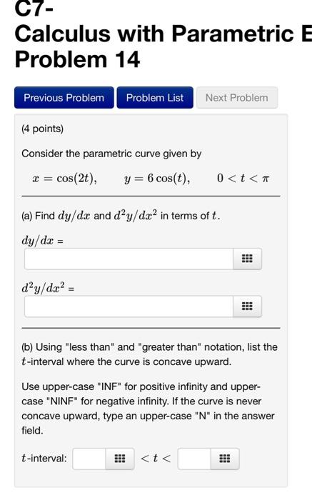 Solved Calculus with Parametric Problem 14 (4 points) | Chegg.com