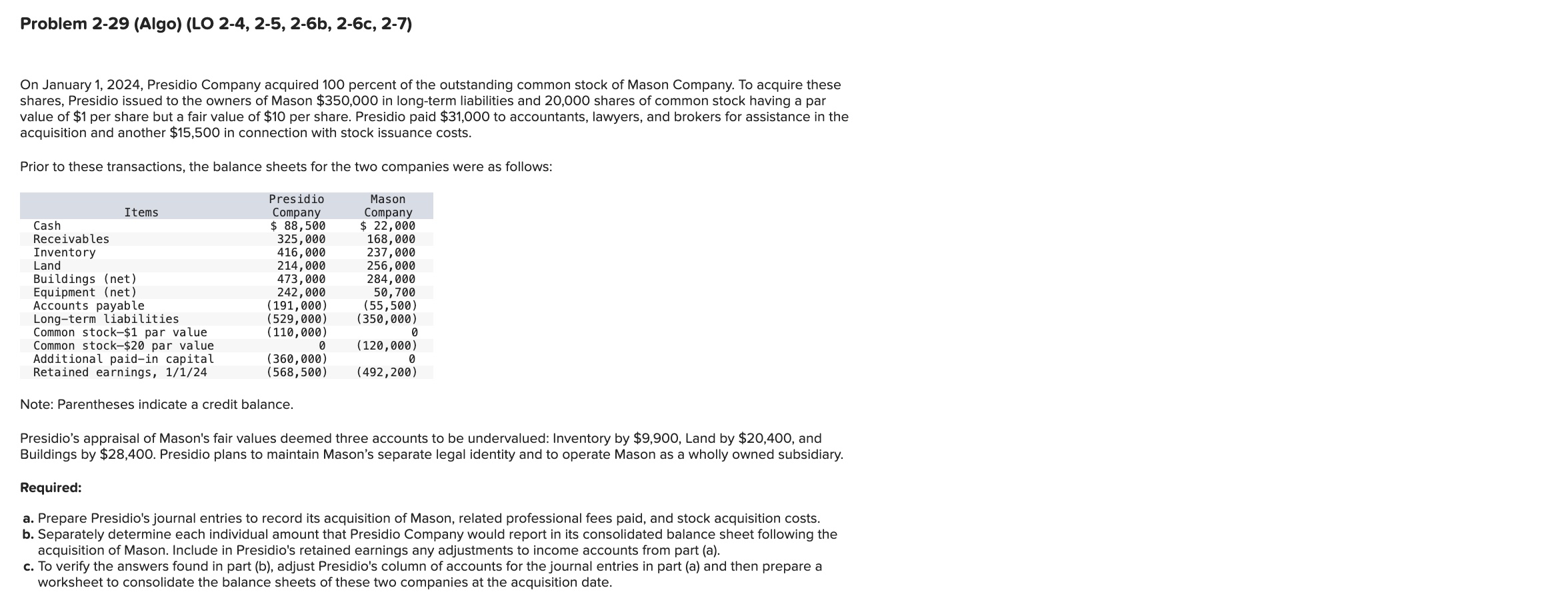 Solved Problem 2-29 (Algo) (LO 2-4, 2-5, 2-6b, 2-6c, 2-7)On | Chegg.com