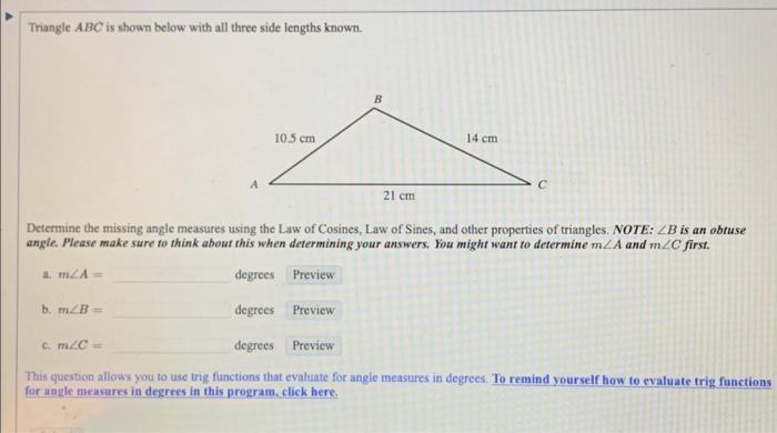 Solved Triangle ABC is shown below with all three side | Chegg.com