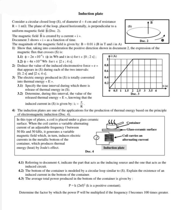 Solved Induction plateConsider a circular closed loop ( S ), | Chegg.com