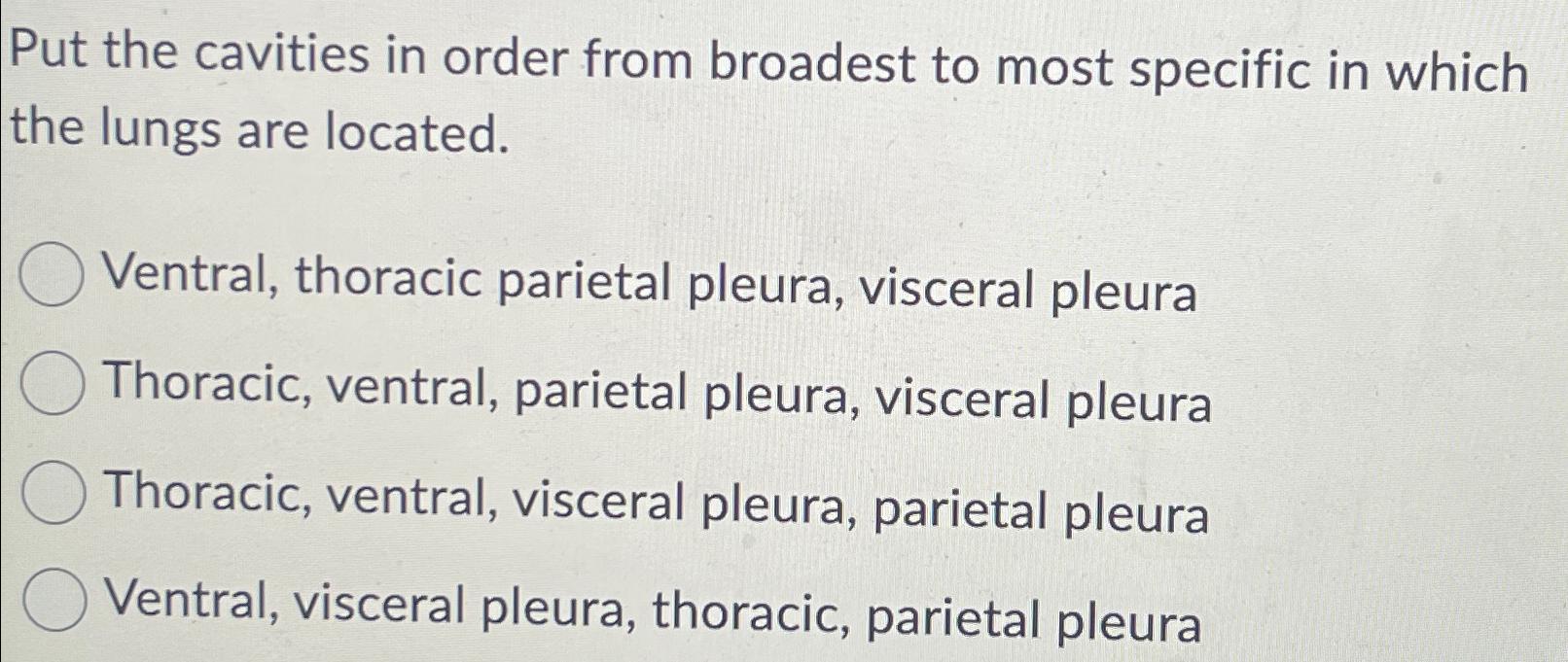Solved Put the cavities in order from broadest to most | Chegg.com