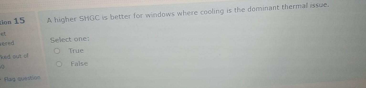 Solved tion 15 A higher SHGC is better for windows where | Chegg.com