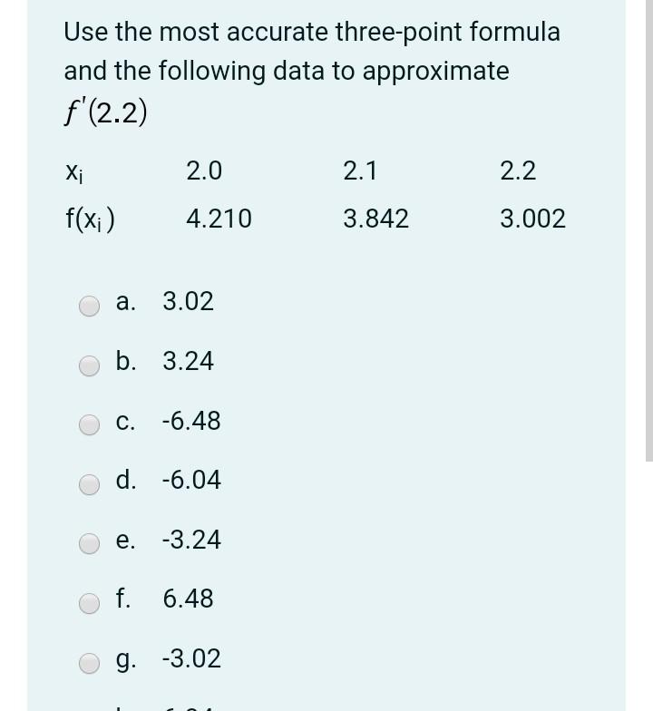 Solved Use the most accurate three-point formula and the | Chegg.com