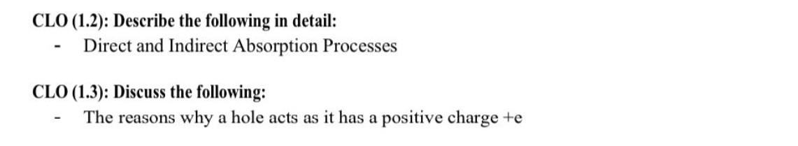 Solved CLO (1.2): Describe the following in detail: - Direct | Chegg.com
