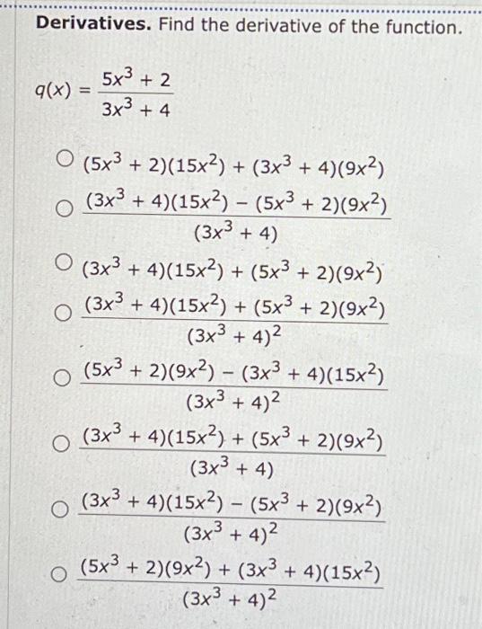 Solved Derivatives. Find the derivative of the function. | Chegg.com