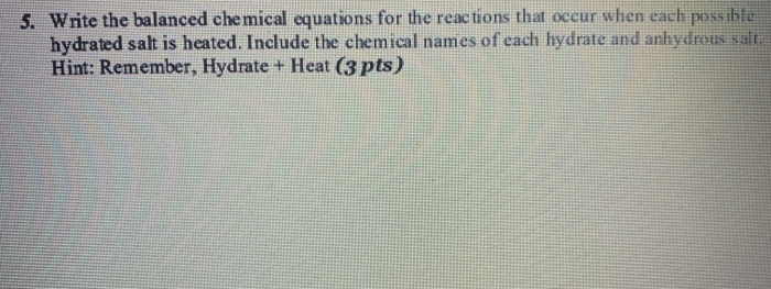 Data for Experiment 7: Identification of Hydrates | Chegg.com