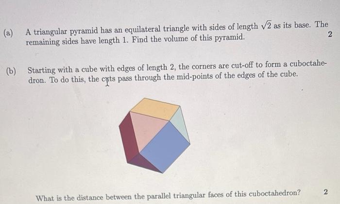 Solved (a) A triangular pyramid has an equilateral triangle | Chegg.com