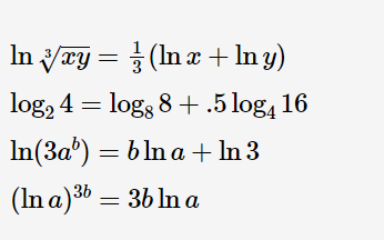Solved lnxy3=13(lnx+lny)log24=log88+.5log416ln(3ab)=blna+ln3 | Chegg.com