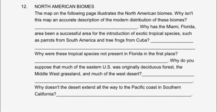 Solved NORTH AMERICAN BIOMES The map on the following page | Chegg.com