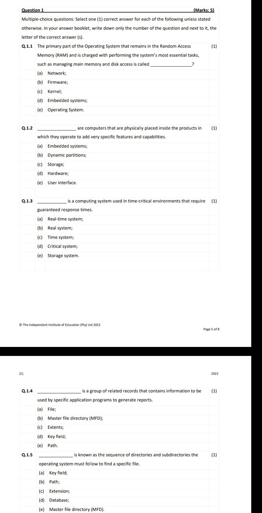 Solved Multiple-choice questions: Select one (1) correct | Chegg.com