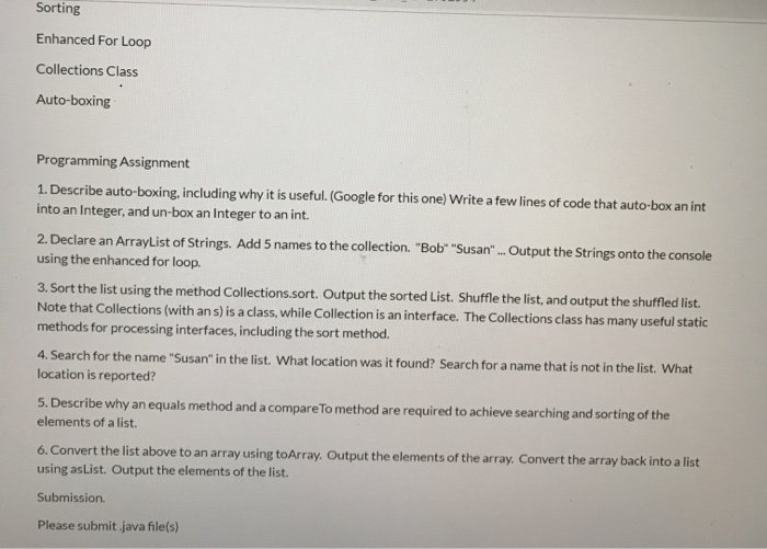Solved Sorting Enhanced For Loop Collections Class | Chegg.com