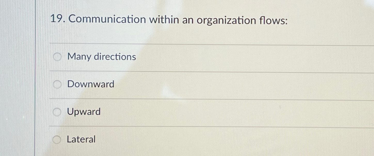 Solved Communication within an organization flows:Many | Chegg.com