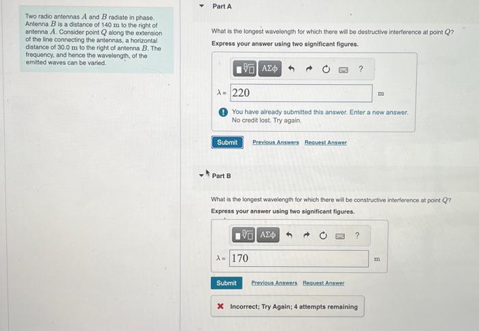 Solved Two radio antennas A and B radiate in phase. Antenna | Chegg.com