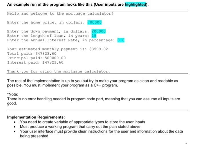 Solved Assignment 1 Monthly Mortgage Calculator Due: Sunday, | Chegg.com