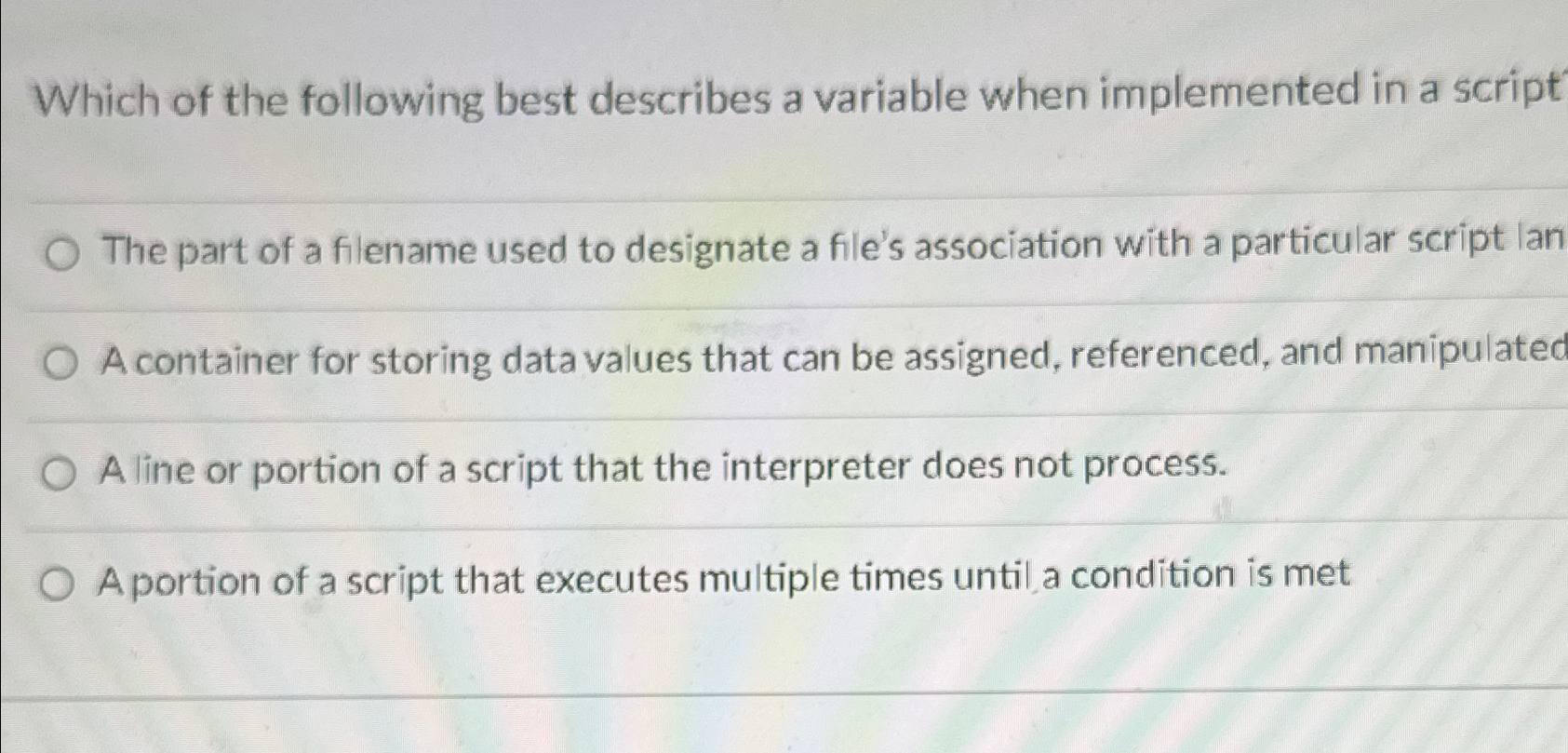 Solved Which of the following best describes a variable when | Chegg.com