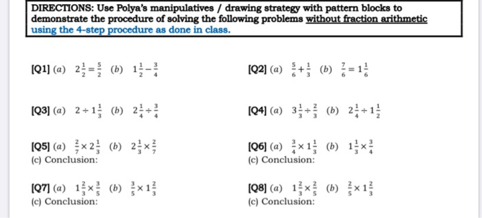 Solved DIRECTIONS: Use Polya's manipulatives / drawing | Chegg.com