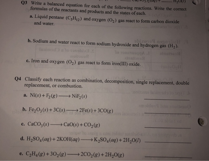 Solved Q3 Write a balanced equation for each of the | Chegg.com