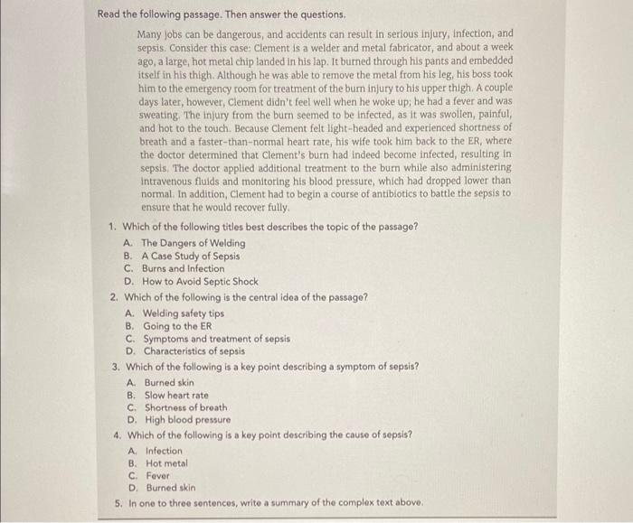 Solved Read the following passage. Then answer the | Chegg.com