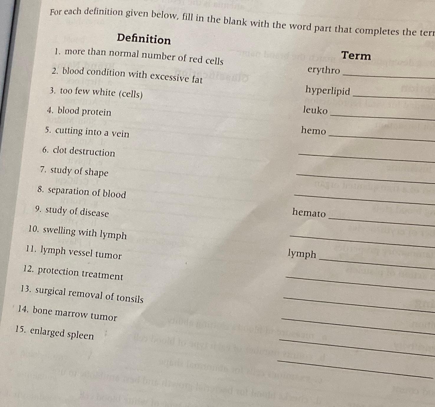 Solved For each definition given below, fill in the blank | Chegg.com