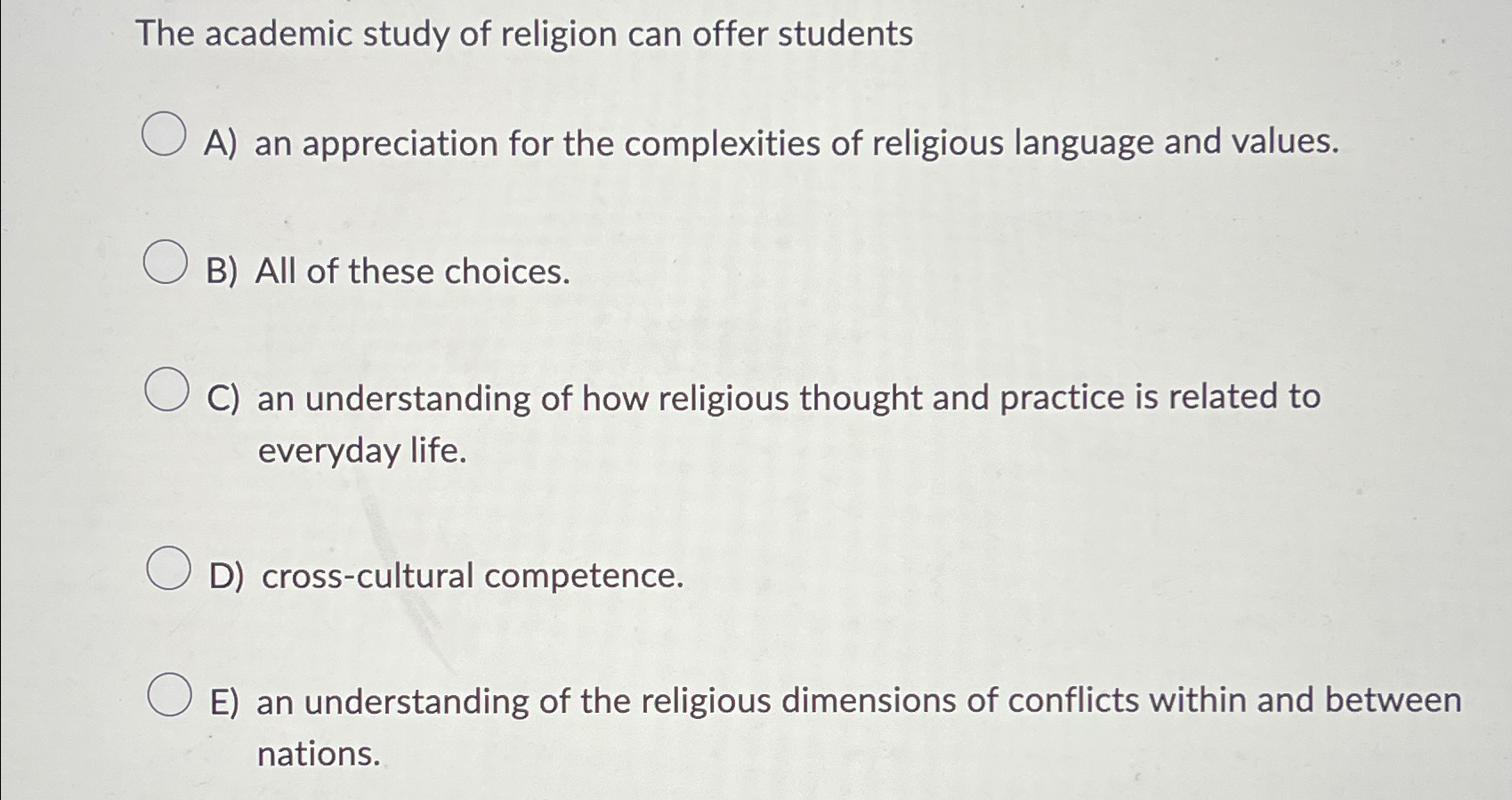 Solved The academic study of religion can offer studentsA) | Chegg.com