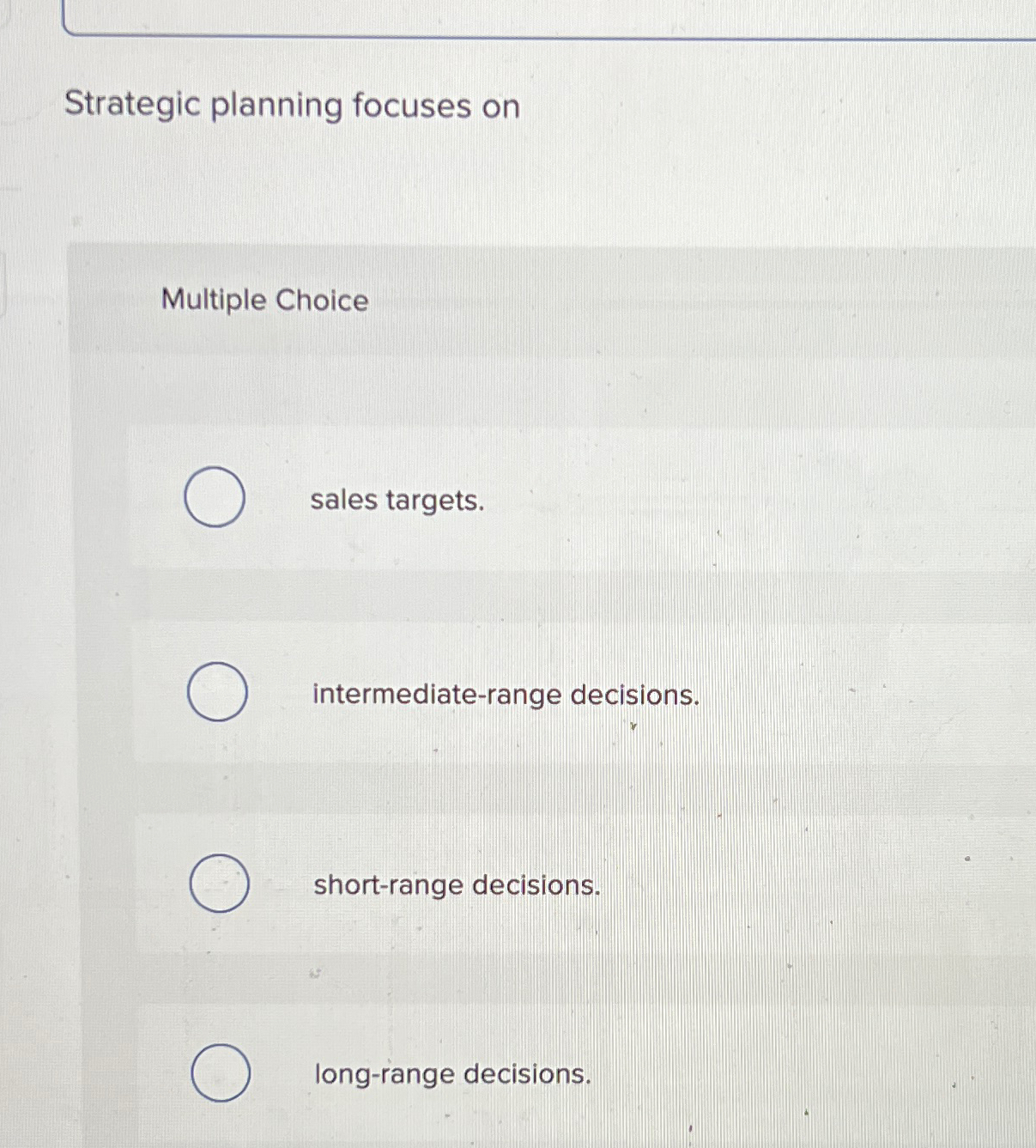 Solved Strategic planning focuses onMultiple Choicesales | Chegg.com