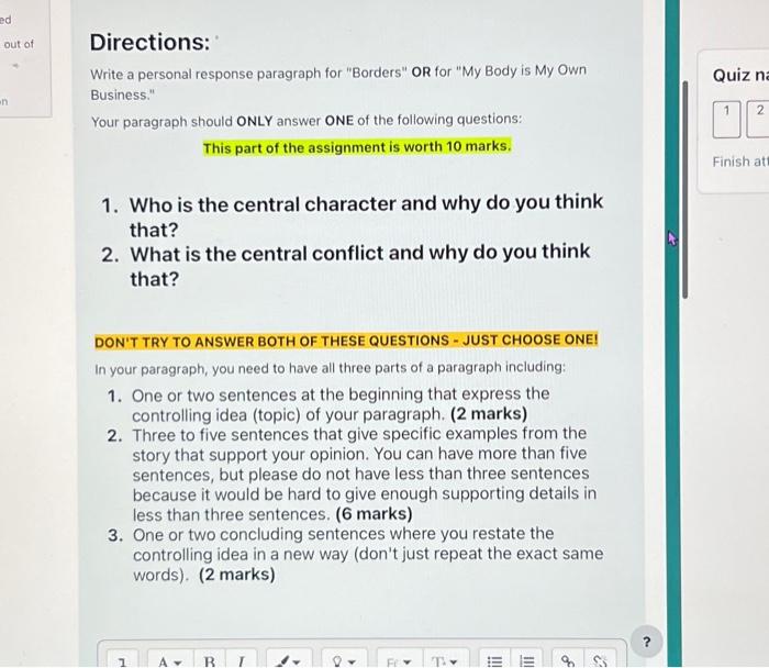 Directions: Write a personal response paragraph for | Chegg.com