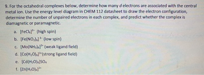 Solved 9. For the octahedral complexes below, determine how | Chegg.com