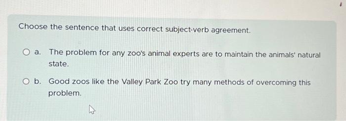 Choose the sentence that uses correct subject-verb | Chegg.com