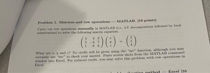 Solved Problem 1. Matrices and row operations - MATLAB. [10 | Chegg.com