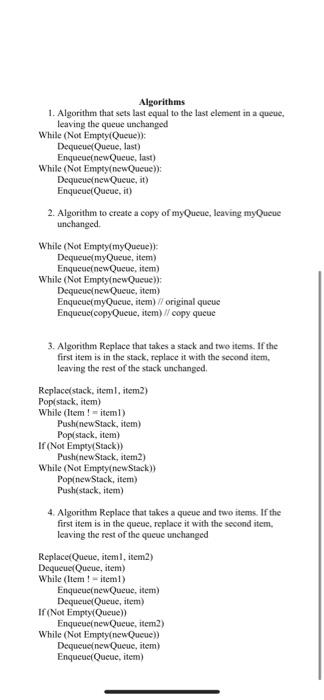 Solved Algorithms 1. Algorithm that sets last equal to the | Chegg.com