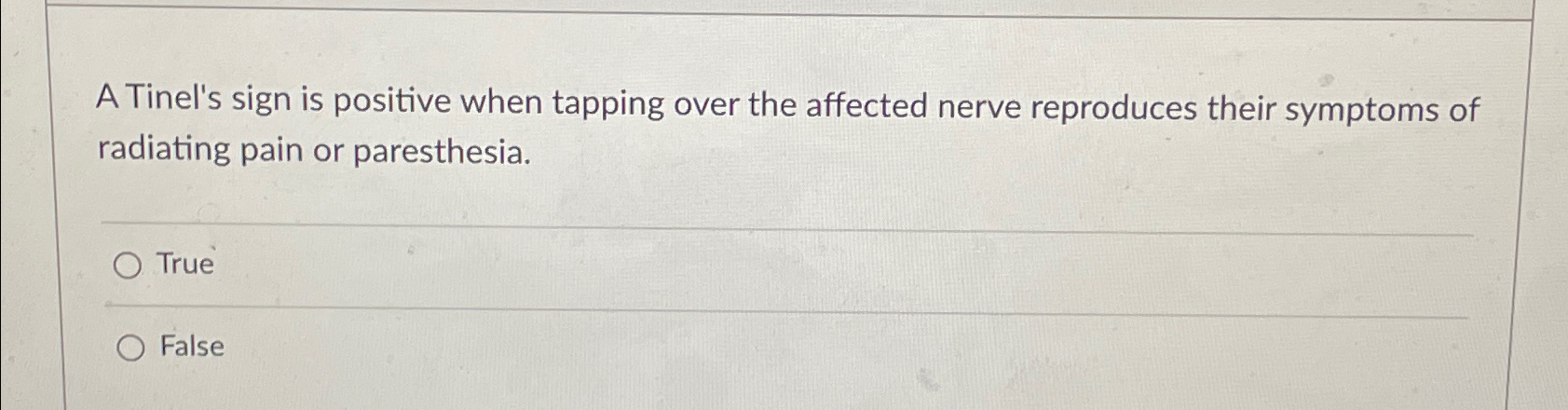 Solved A Tinel's sign is positive when tapping over the | Chegg.com