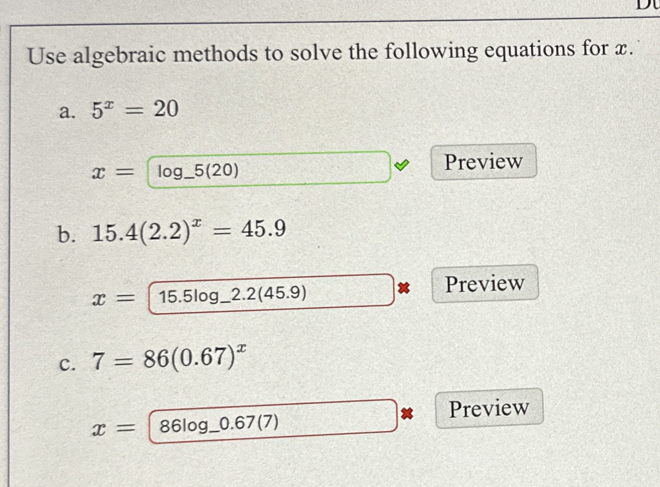 Solved Use algebraic methods to solve the following | Chegg.com