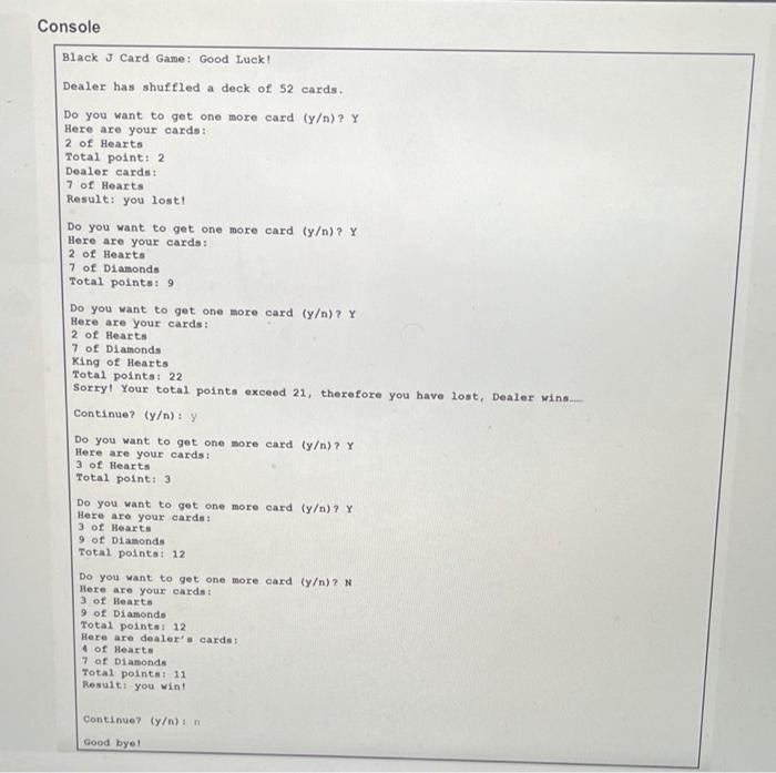 Solved Blackjack Card Game Create an object-oriented program | Chegg.com