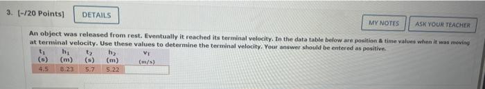 Solved An object was released from rest. Eventually it | Chegg.com