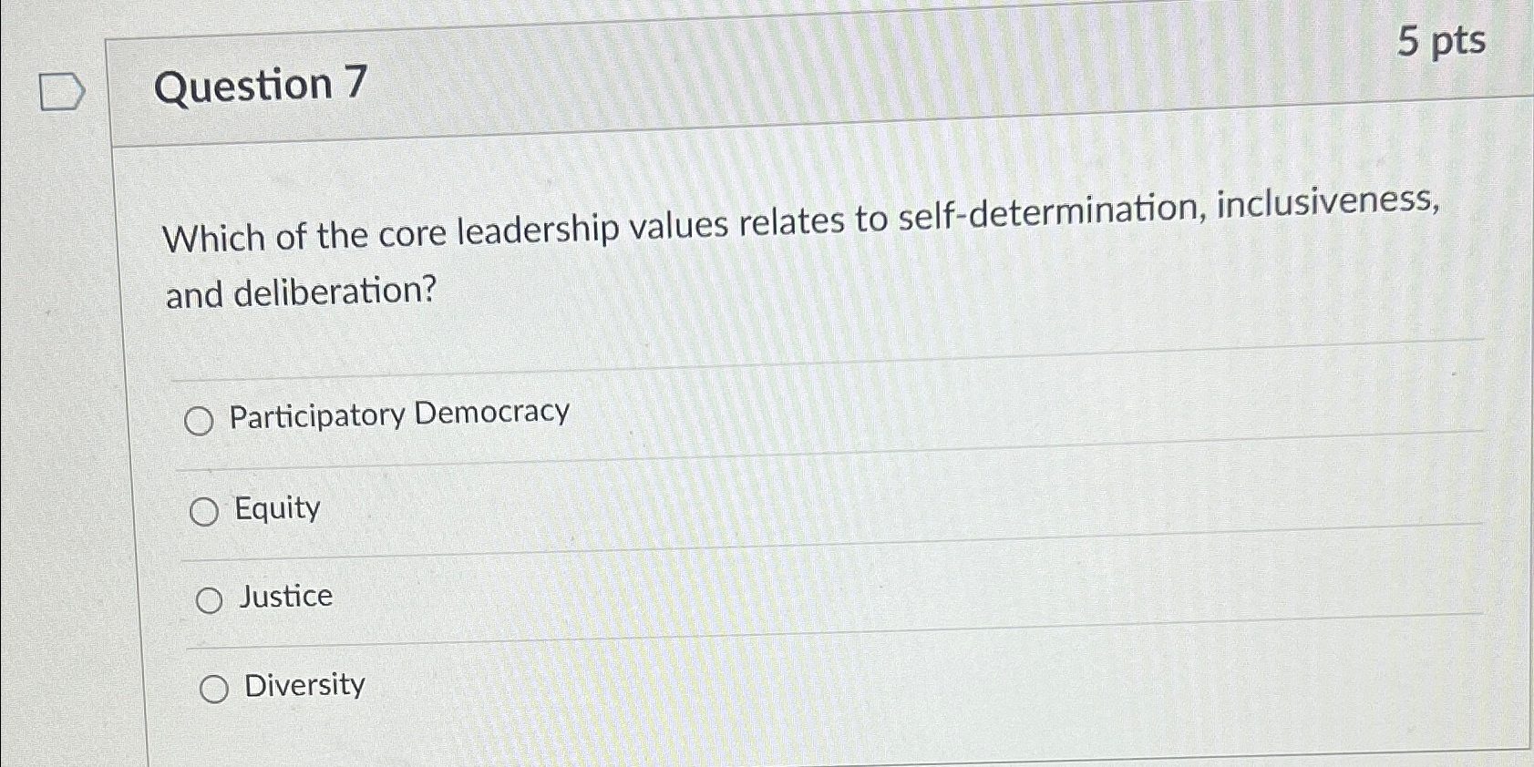 Solved Question 75ptsWhich of the core leadership values | Chegg.com